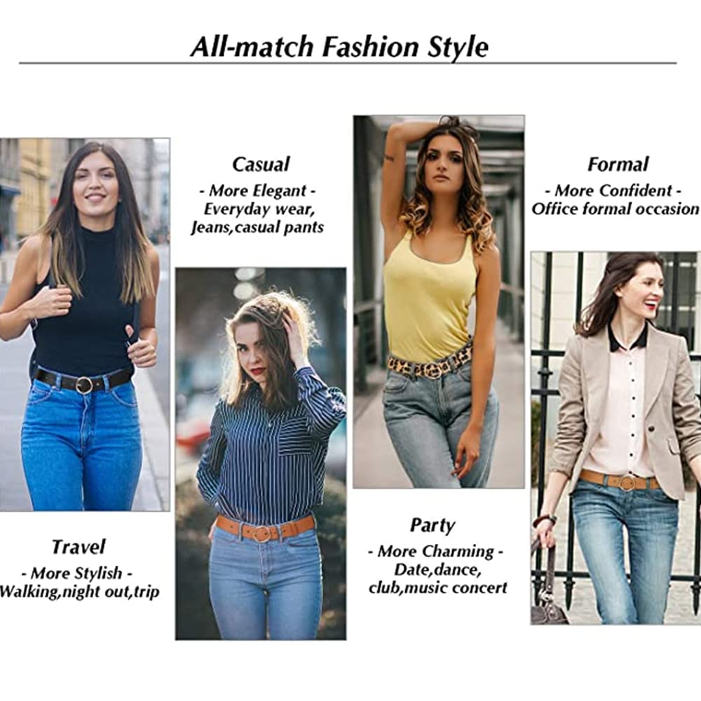 Sbecud 2 Pack Women's Leather Belts for Jeans Pants Fashion Gold Buckle Ladies Dress Belt