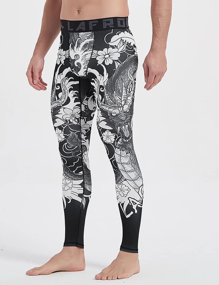 LAFROI Men's Quick Dry Cool Compression Fit Tights Leggings Waistband-YSK08 Dragon Size LG