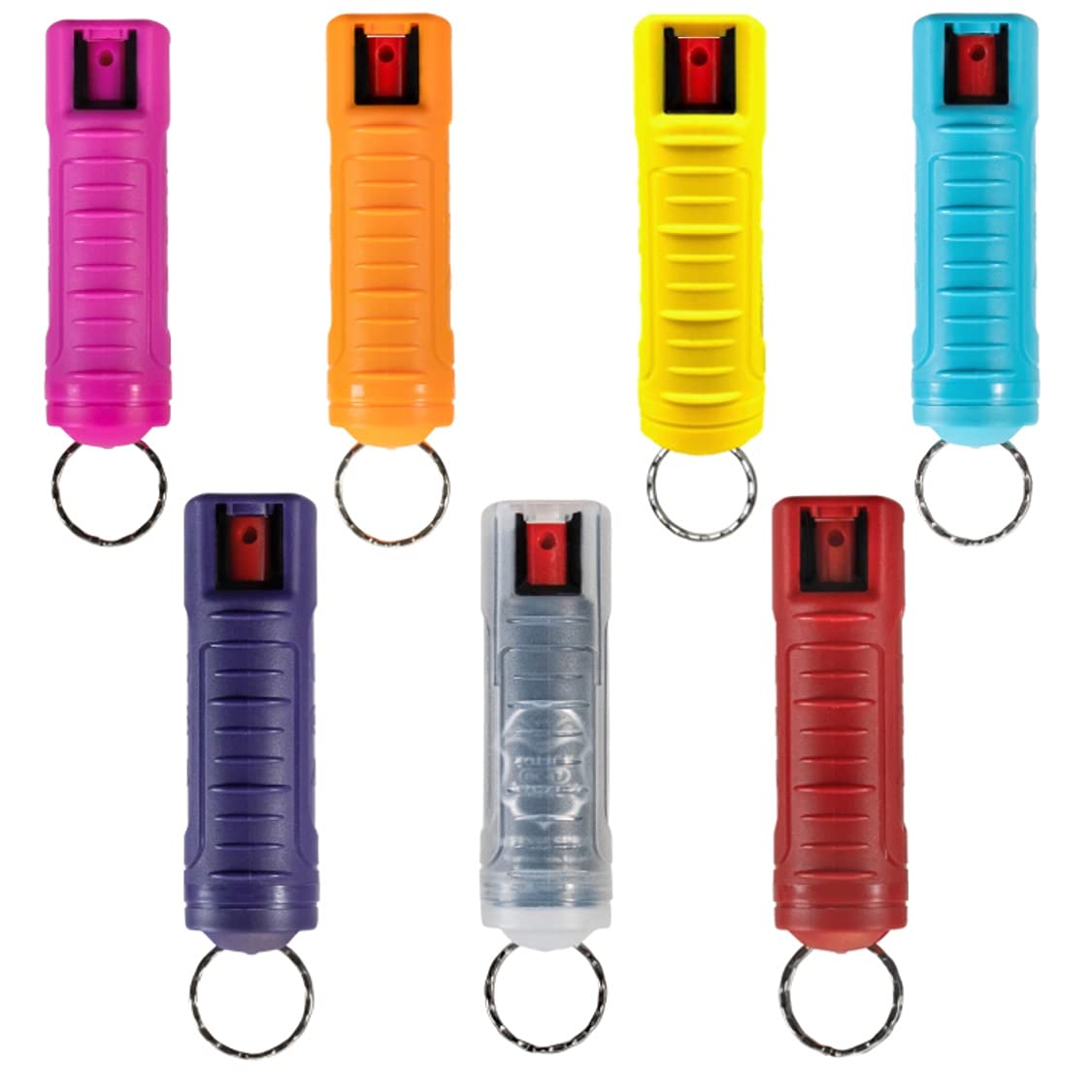 Police Magnum Pepper Spray Keychain Bulk Set- Tactical Self Defense Maximum Strength OC- Safety Key Chains for Women & Men - Made in The USA-7 Pack Rainbow INJ