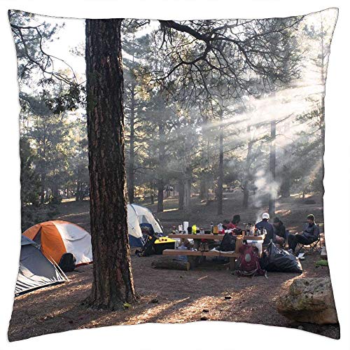 LESGAULEST Throw Pillow Cover (16x16 inch) - Nature Landscape Tent Camp Climb Hike Trek