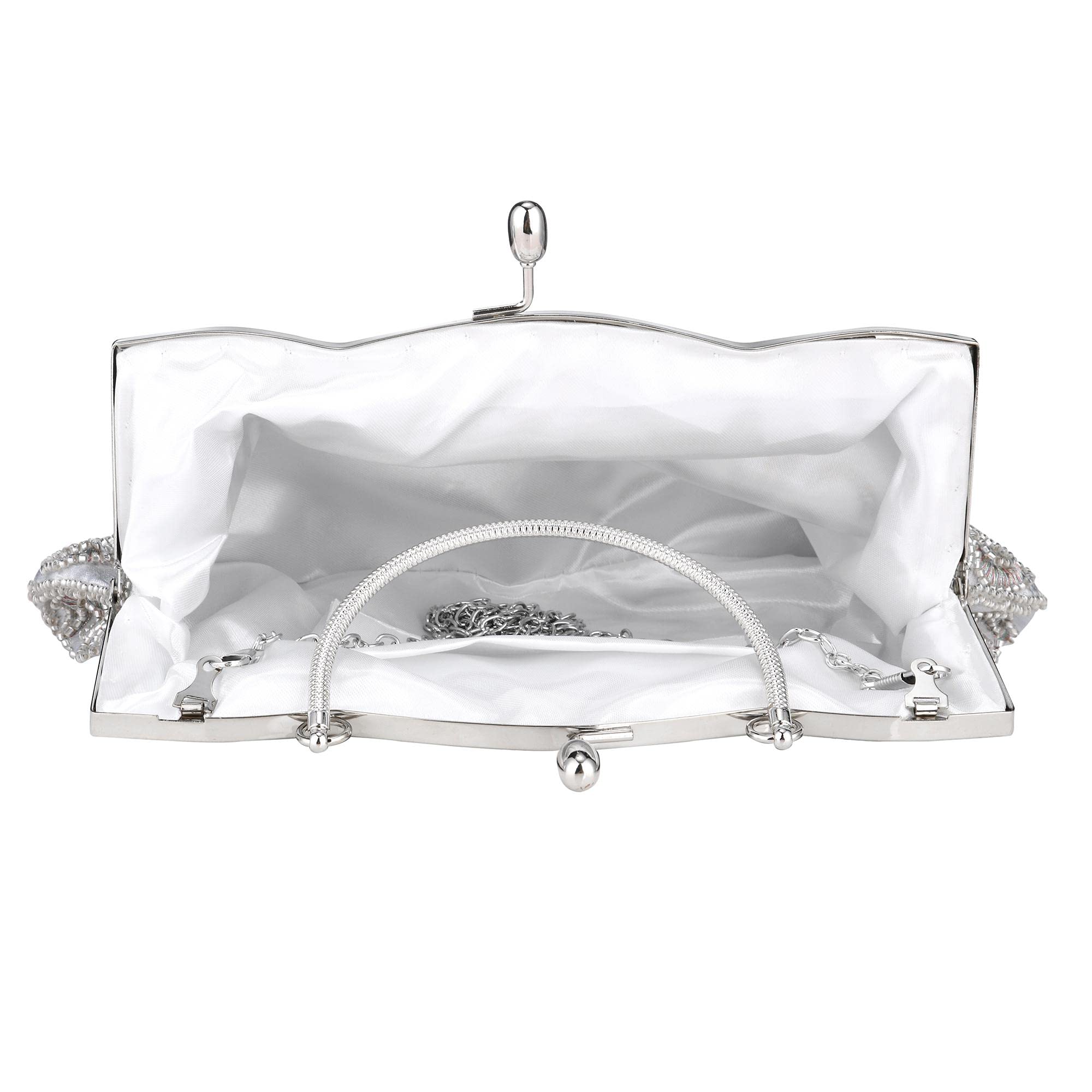 Rkrouco Women's Embroidery Beaded Sequin Evening Clutch 1920s Vintage Handbag Suitable for Wedding Party Purse. (Silver)