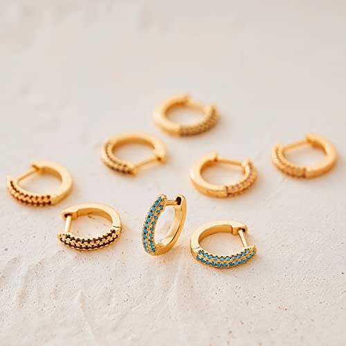 MYEARS Women Huggie Earrings Gold Hoop Ear Stud Cuff Turquoise Half Sleeper 14K Gold Filled Small Simple Hypoallergenic Everyday Basic Jewelry