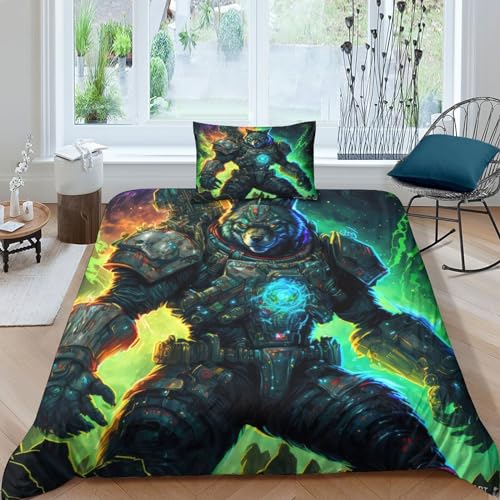 LAHTI Cosmic Space Wolves 3D PrintedSuper Soft Bedding Set Comforter Covers Quilt Cover Duvet Cover with Pillowcases for Childrens and Adults Microfiber 3 Pieces with Zipper Closure Single(135x200cm)