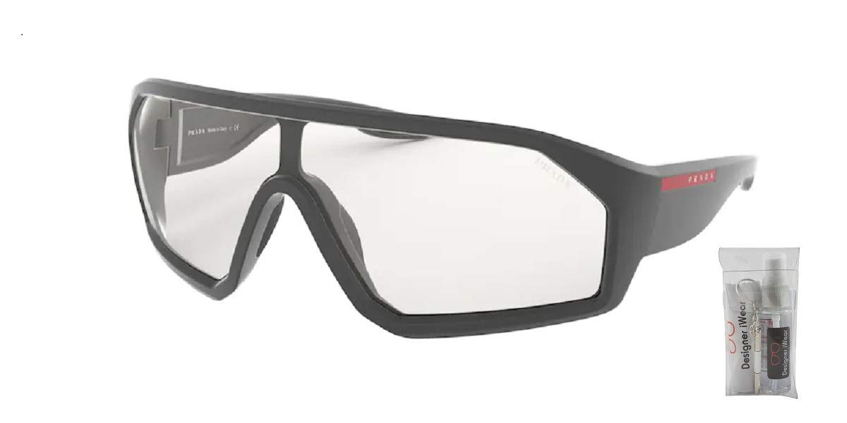 Prada PS03VS UFK09H 36MM Grey Rubber/Clear Shield Sunglasses for Men + BUNDLE with Designer iWear Eyewear Kit