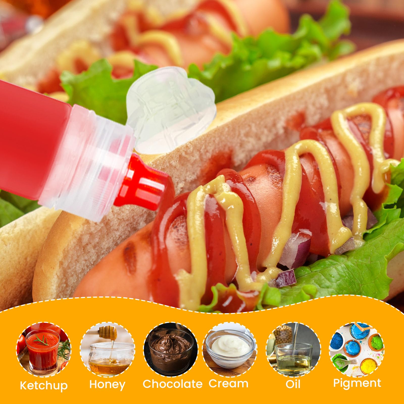 RAYNAG 8 Pack Honey Bottles Reusable Plastic Squeeze Bottle with Flip Lids Condiment Dispenser For Ketchup Salad Sauce Honey Tomato Mustard Dressing Cooking Oils for Bento BBQ Camping Travel, 3Oz