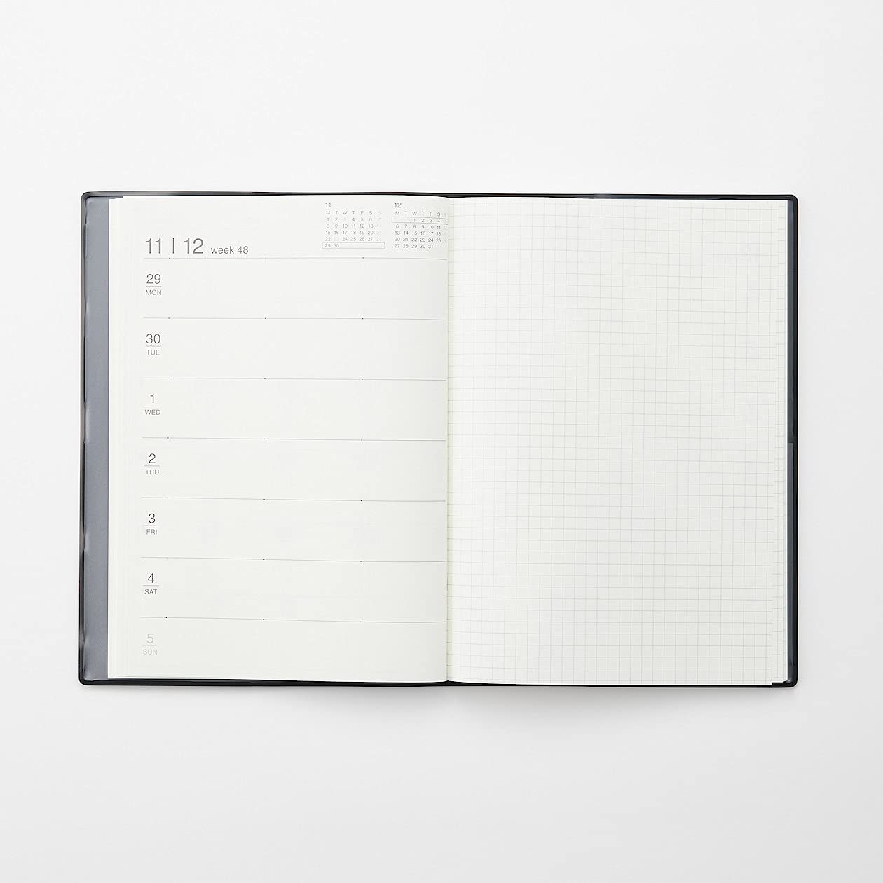 MUJI Monthly/Weekly Schedule Book 2022 A5 Size Dark Gray Beginning December 2021 Polyvinyl Chloride Cover Planner Scheduler