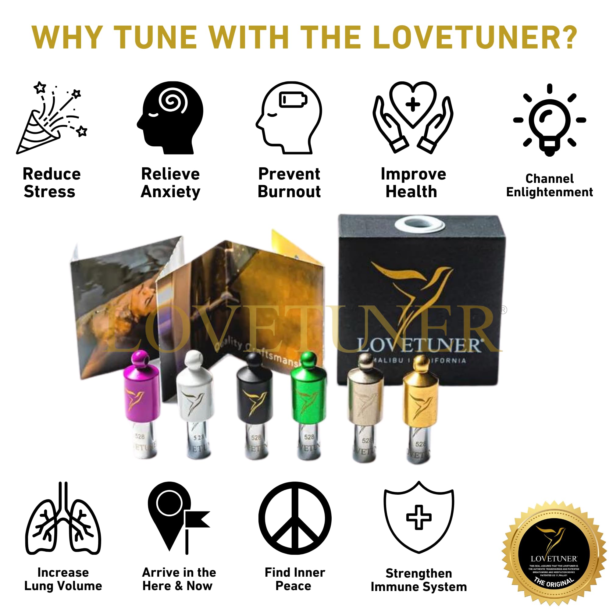 LOVETUNER Meditation Tuning Necklace 528 hz Frequency of Love | Mindfulness Device for Anxiety & Stress Relief (Waxed Cord Bronze)