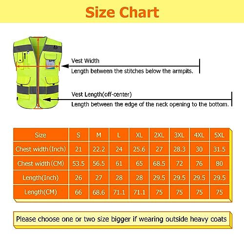 TCCFCCT High Visibility Vest 9 Pockets Reflective Safety Work Vest for Men Women, Hi Vis Construction Vest with Reflective Strips, Meets ANSI/ISEA Standards, (Yellow, Large)