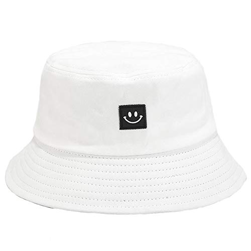 MaxNova Bucket Hats Summer Travel Beach Sun Hat Outdoor Cap Unisex 2pack (2pack White/Black Smiley face)