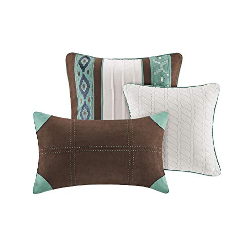 Madison Park Cozy Comforter Set - Rustic Southwestern Style, All Season Down Alternative Casual Bedding, Matching Shams, Decorative Pillows, Malone, Ikat Blue Queen(90"x90") 7 Piece