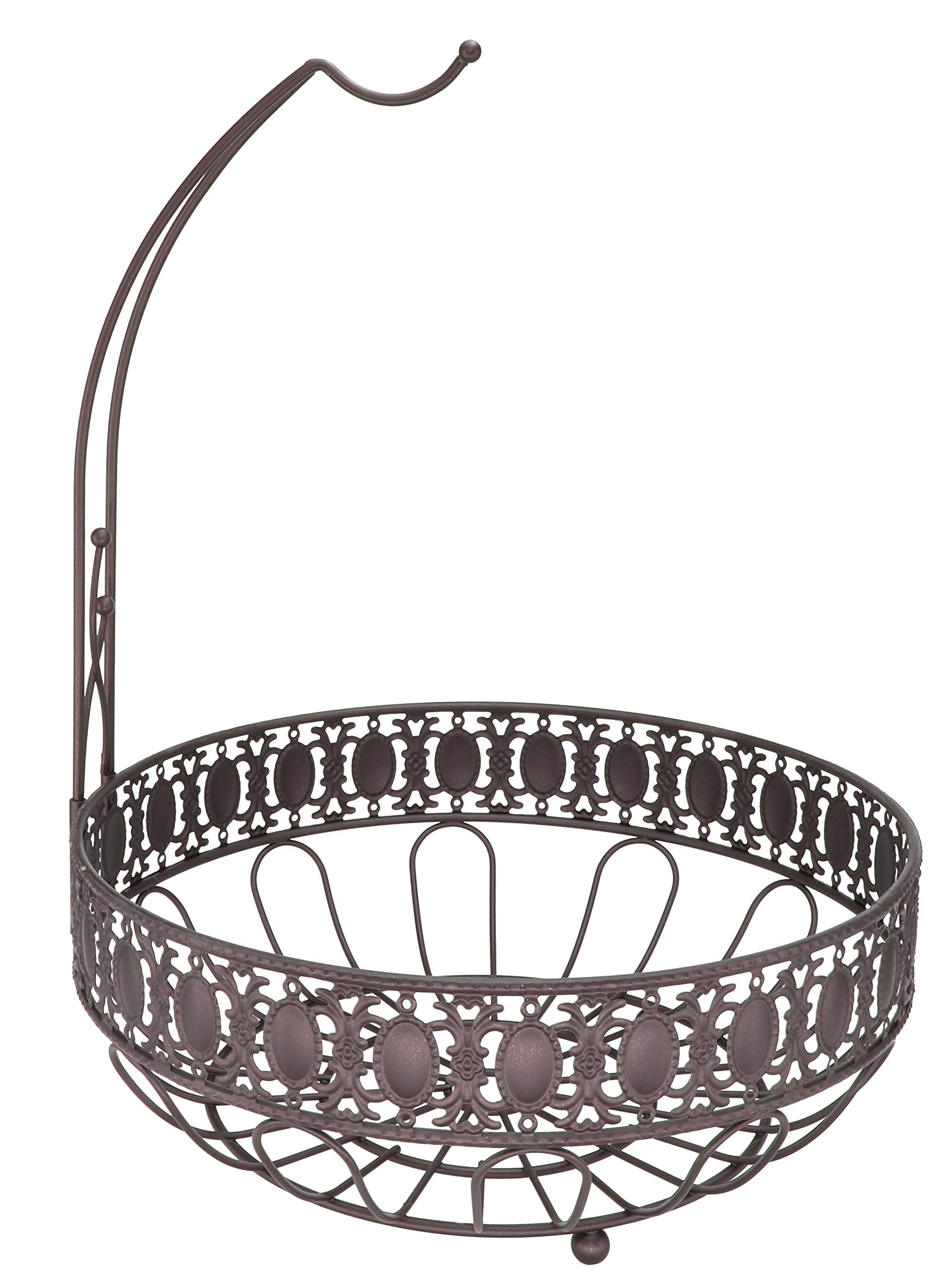 ROSYLINE Fruit basket Bowl, with Banana Hanger Suitable for kitchen, dining table decoration and storage (brown)