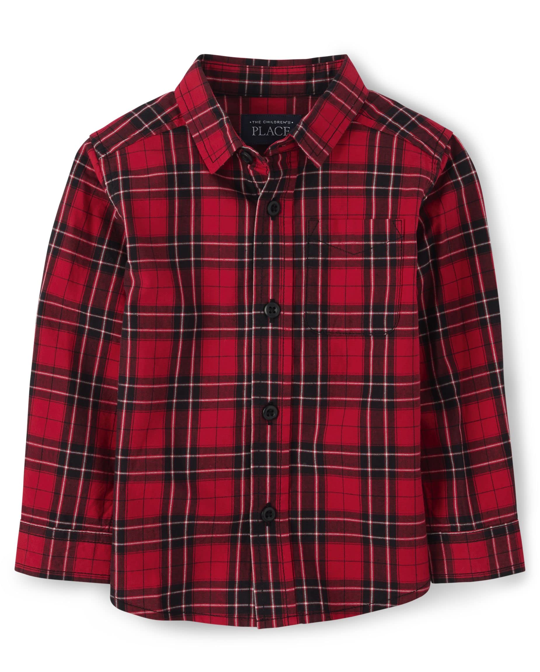 The Children's Place Baby And Toddler Boys Long Sleeve Button Down Shirt,Classic Red,5T