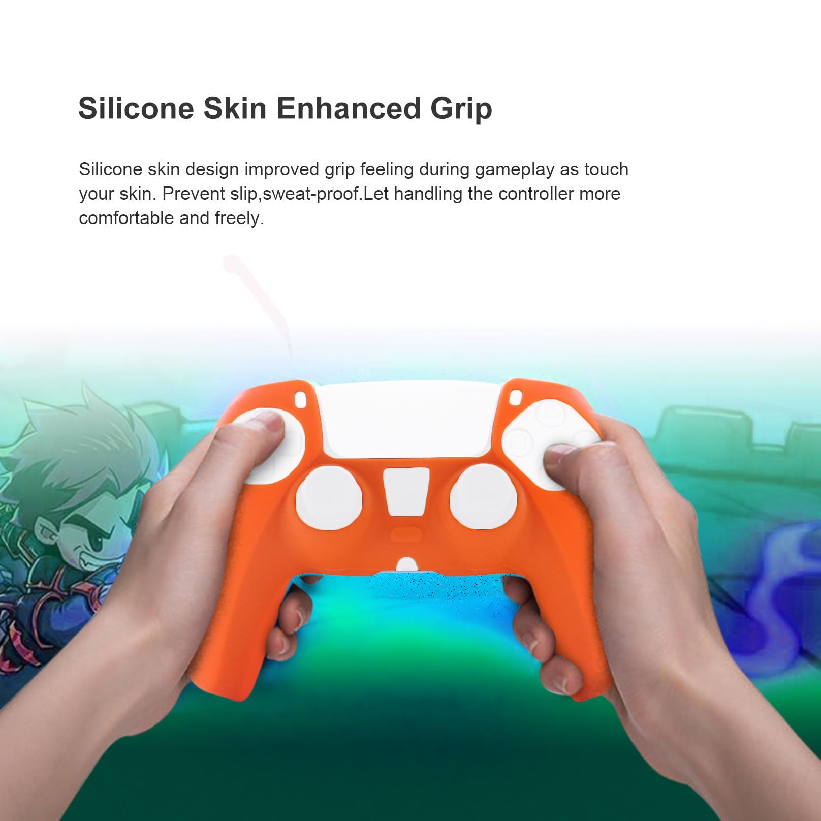 Pandaren PS5 Controller Skin, Silicone Soft PS5 Controller Cover for Sony Controller Sweat-Proof Anti-Slip Silicone Grips Hand Grip with 8pcs FPS Pro Thumbsticks Cap Protector(Orange)