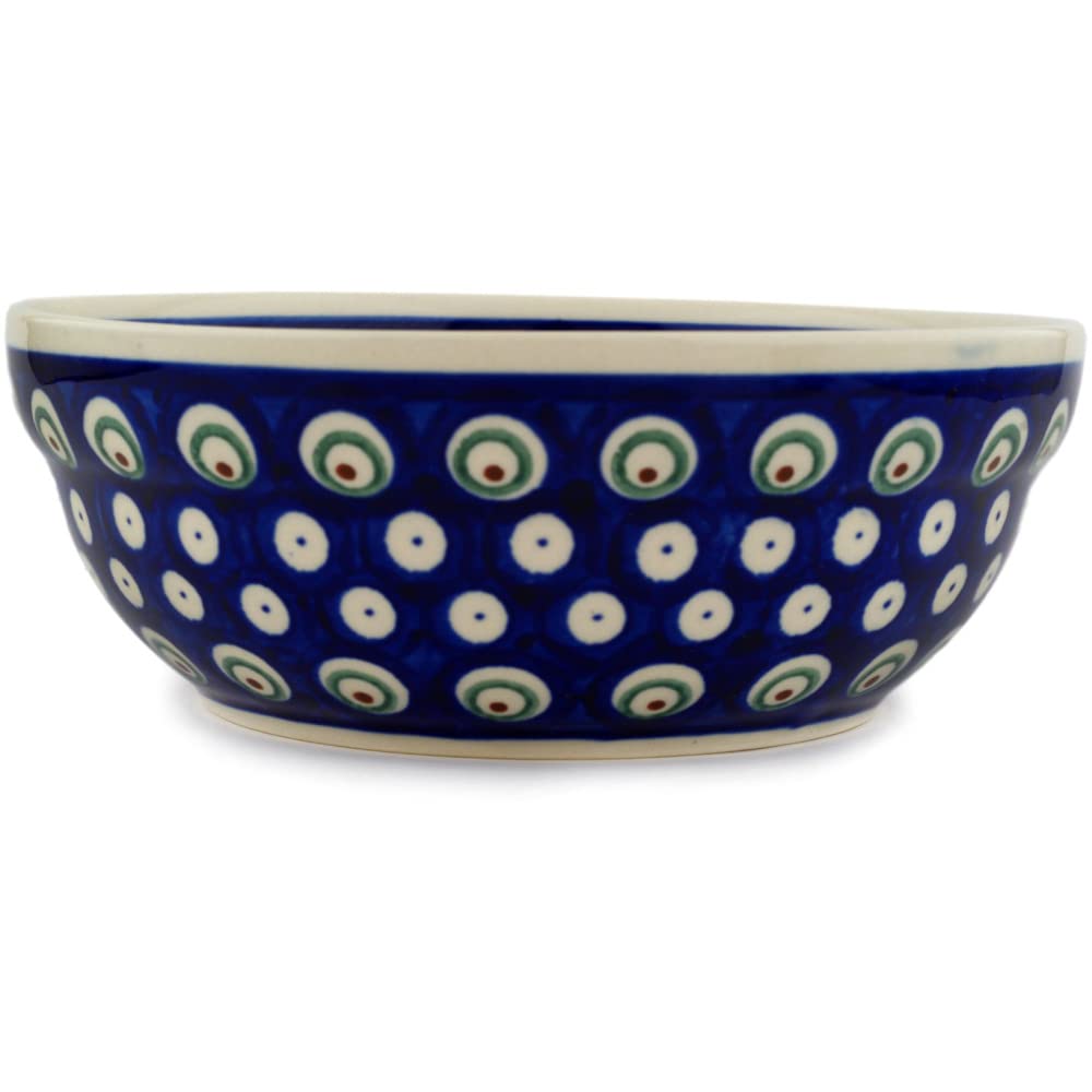 Polish Pottery 6½-inch Bowl (Peacock Eyes Theme) + Certificate of Authenticity