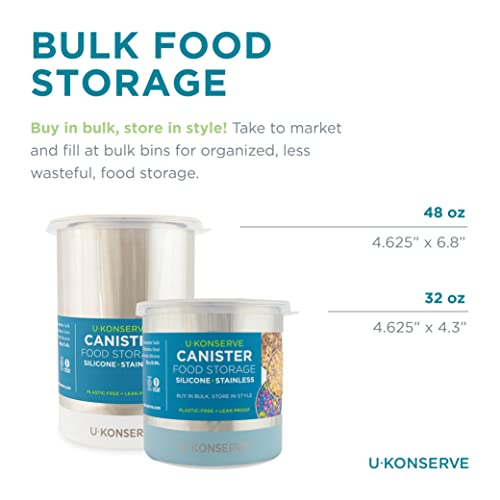 U Konserve Stainless Steel Bulk Food-Storage Canisters 48oz - Clear Silicone Lid - Airtight - Kitchen Containers - Dishwasher Safe - Plastic Free