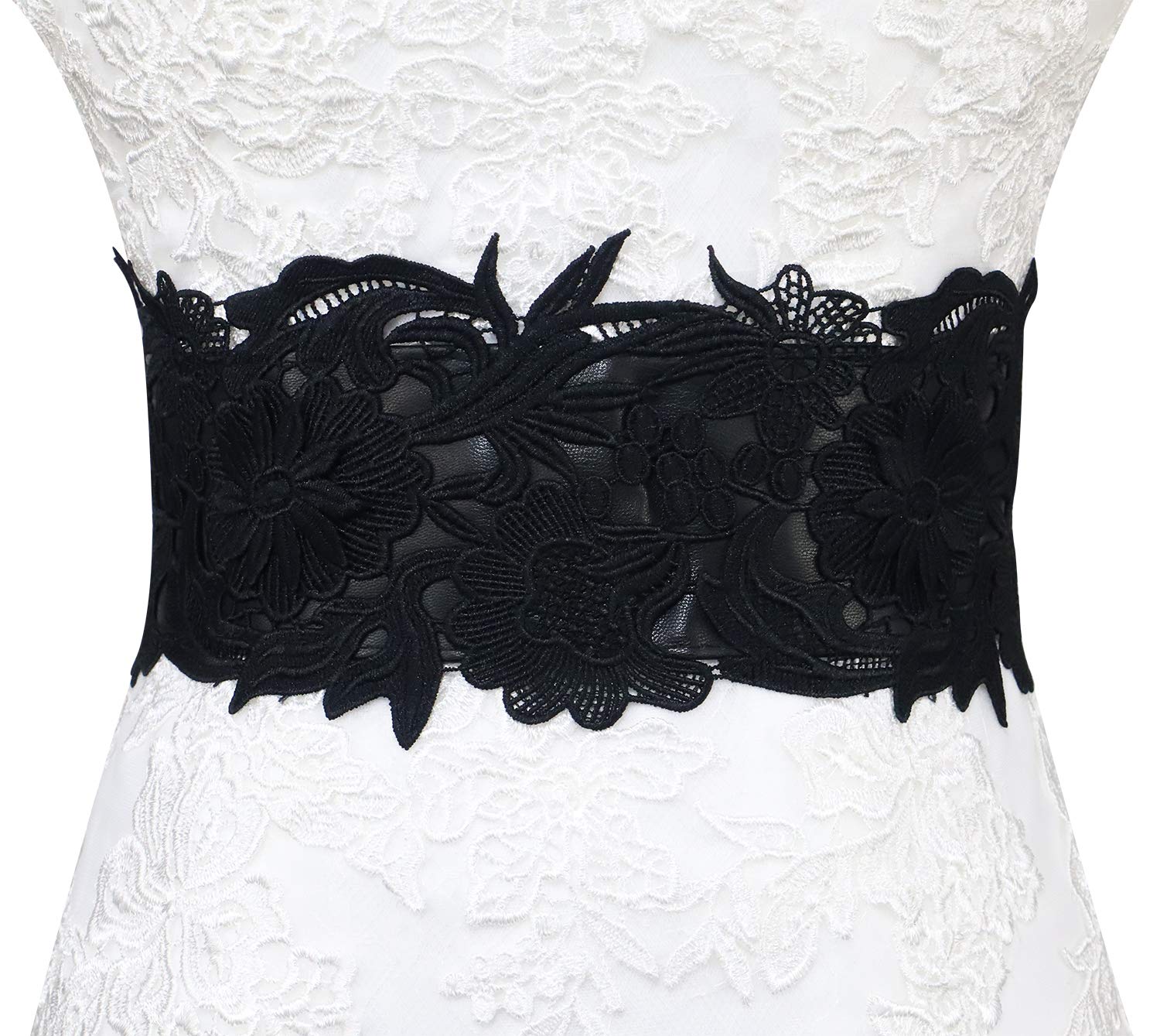Lovful Womens Faux Leather Lace Wrap Around Obi Belt Waist Boho Band Wide Belts,Black