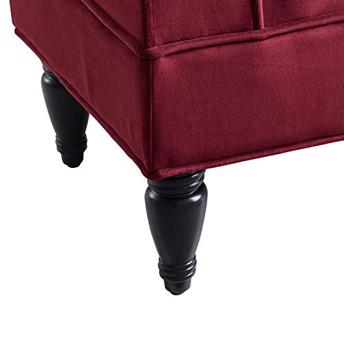 Linon Lowen Berry Velvet Printed Roll Arm Bench