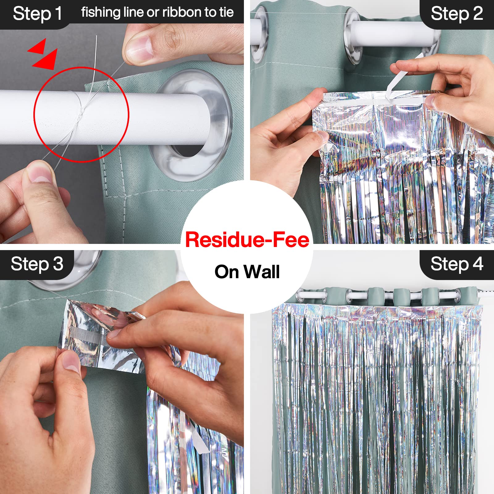 PartyWoo Foil Fringe Curtains Silver, 2 pcs 3.3x6.6 ft Silver Streamers, Fringe Backdrop, Tinsel Backdrop, Tinsel Curtain, Metallic Door Shimmer, Birthday Party Streamers, Christmas Decorations