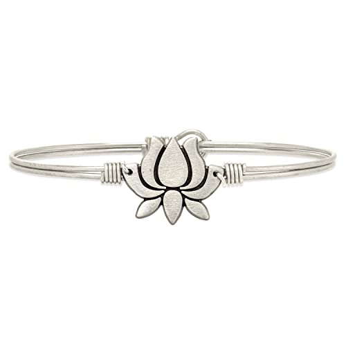 Luca + Danni Lotus Flower Bangle Bracelet For Women - Silver Tone Size Regular Made in USA
