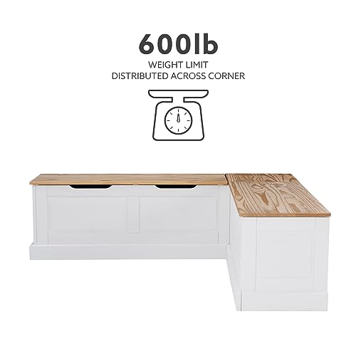 Linon Tobin Dining Nook with Hidden Storage Spaces Includes Cushion Set and Pillows, Natural White & Beige