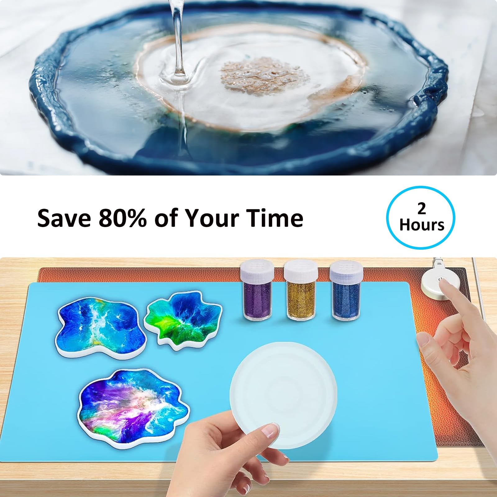 LAKIX Fast Resin Curing Machine,Large Resin Heating Mat with Timer and Cover, Silicone Mat for Perfect Resin Results, 4-Hour Auto Shut-Off Drying Pad for DIY Epoxy Resin