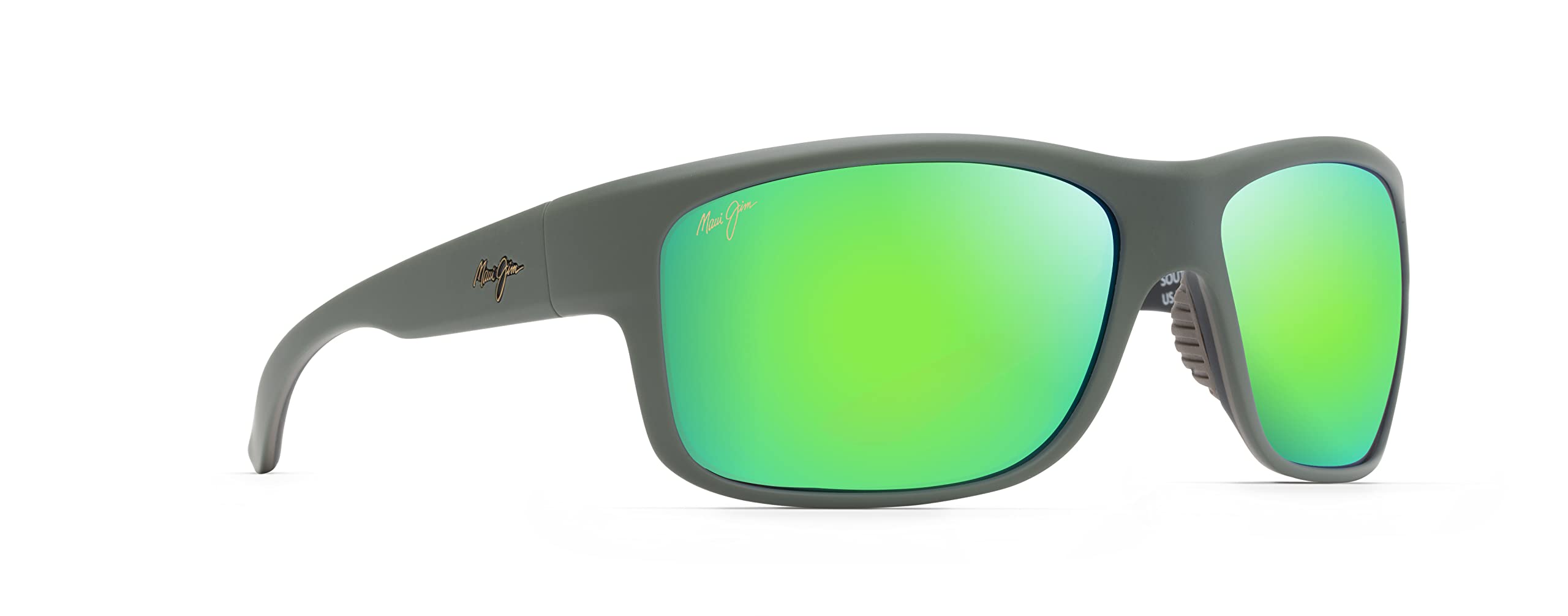 Maui Jim Men's Southern Cross Polarized Wrap Sunglasses, Soft Matte Khaki/Brown/Black/MAUIGreenĀ®, Large