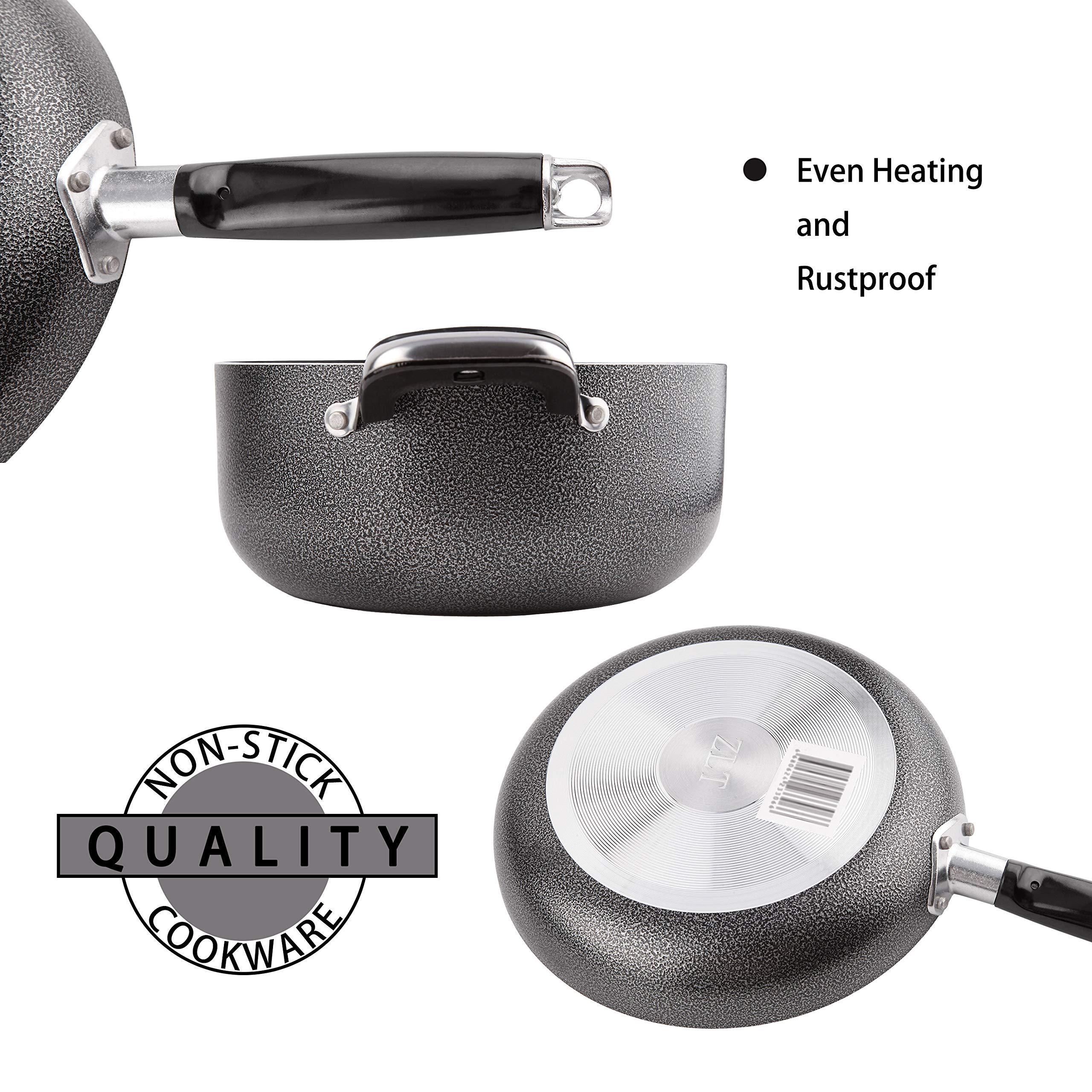 Lake Tian Nonstick Cookware Pots and Pans Set/Cookware Sets/Frying Pan Set/Sauce Pans Set With Glass Lids Dishwasher Safe, Non Stick Cookware Set Black (7 piece SET)