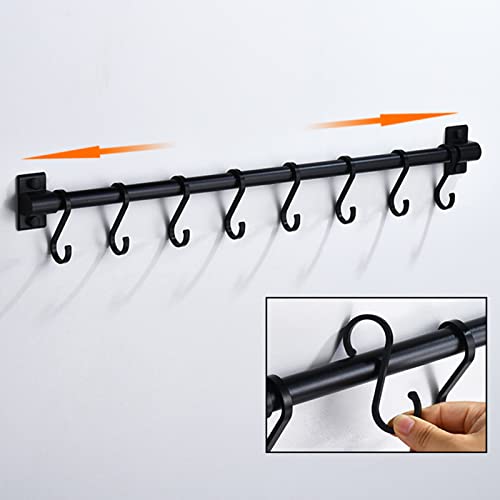 YEAPA Kitchen Utensil Rack with Hooks Utensil Rail No Drilling Pot Pan Rack Wall Mounted Adhesive Black Space Aluminum for Cooking Accessories Kitchen Utensils,50cm (Size : 40cm)