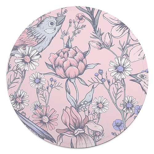 LAKIMCT Hand Drawn Flowers Birds Round Soft Baby Blankets for Boys Girls, Newborn Blanket for Suitable for Swaddling Sleep Stroller Cover Nursery Blanket, 35 Inch