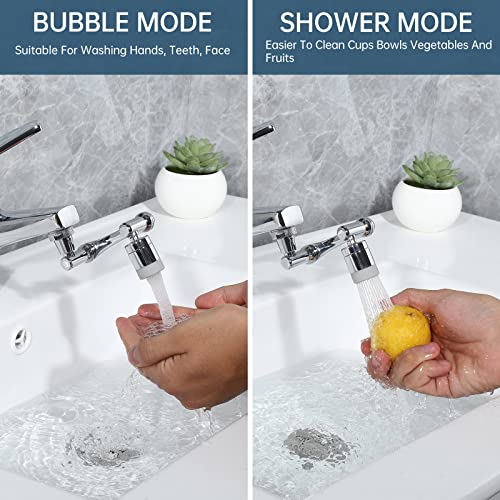Rotating Faucet Extender,1440° Swivel Robotic Arm Extension Faucet with 2 Spray Functions, Bathroom Sink Sprayer Attachment for Eye/Hair/Face and Gargle Portable Washing