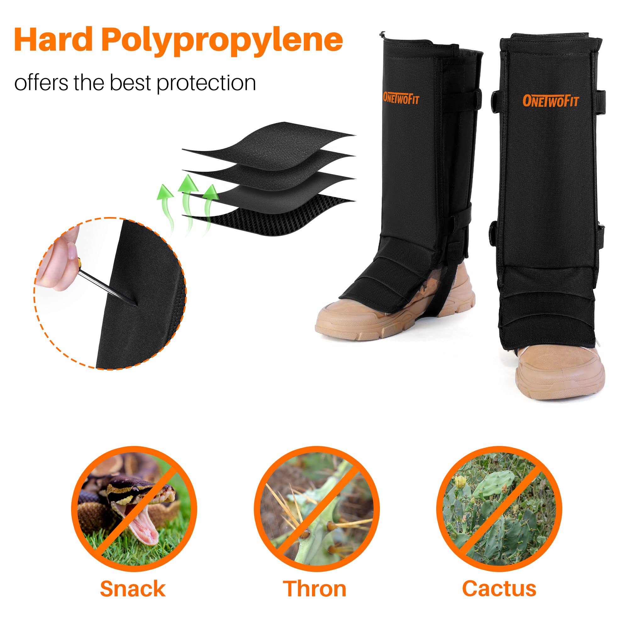 ONETWOFIT Snake Gaiters, Adjustable Snake Chaps for Men Women Hiking Hunting with Removable Knee Guards, Carry Bag, Foot Strap, Lightweight Snake Bite Protection for Lower Legs