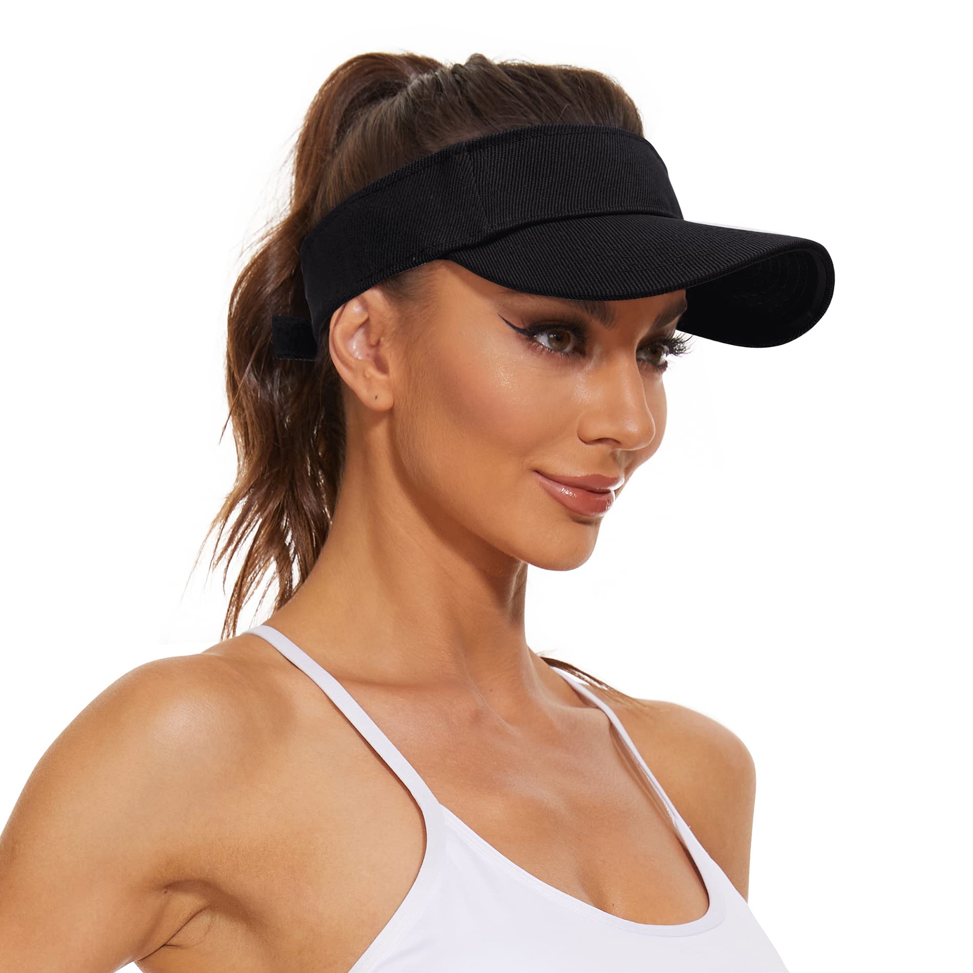 Sun Visor Hats Adjustable Cotton Sun Protection Cap Hats Tennis Golf Visor Hat Black&White&Navy