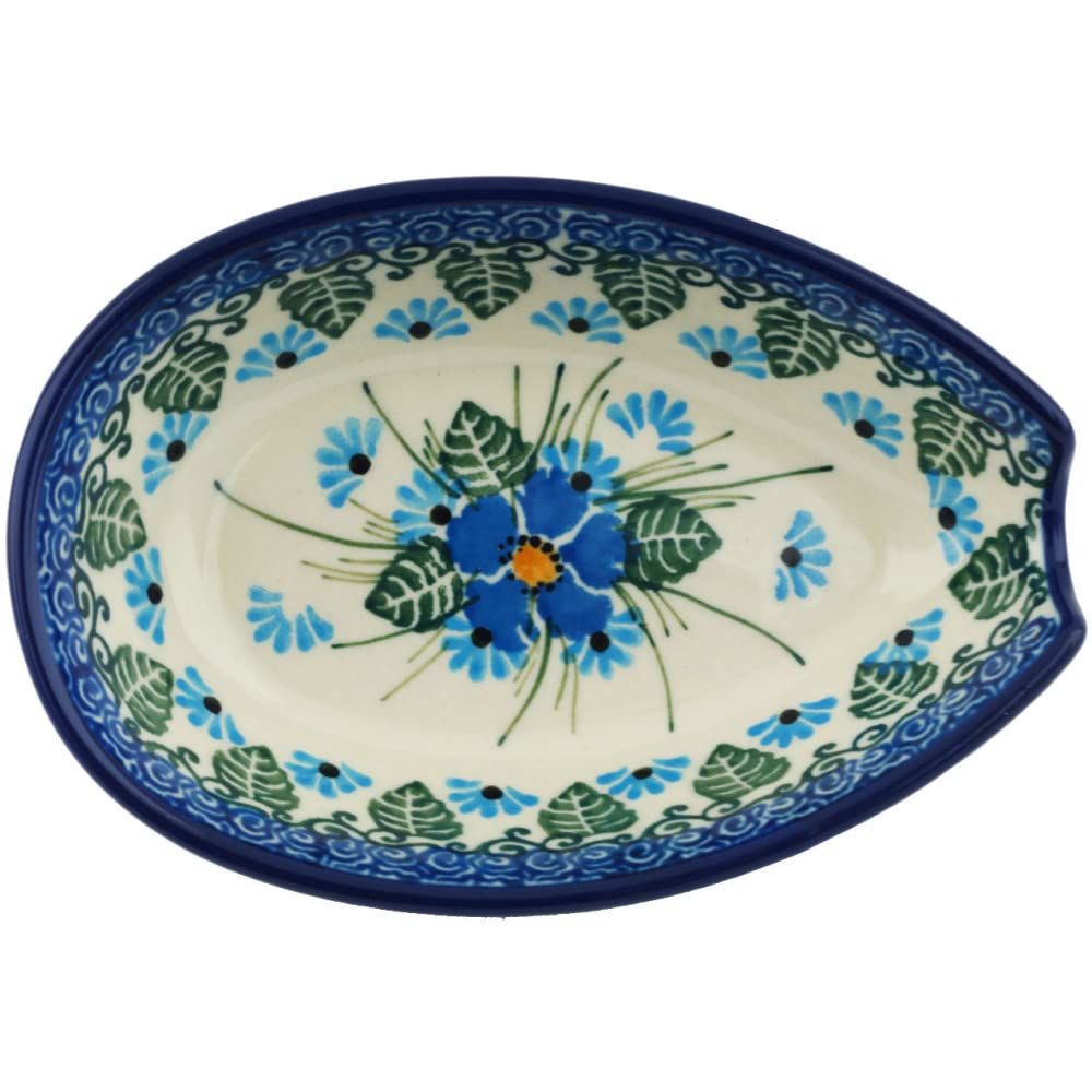 Polish Pottery Spoon Rest 5-inch Forget Me Not made by Ceramika Artystyczna
