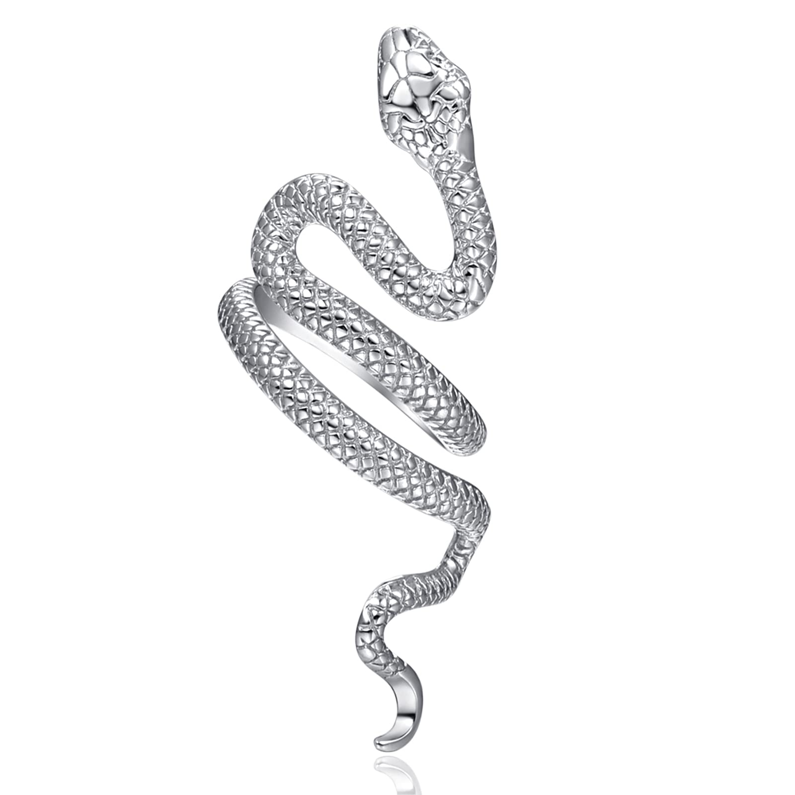 PRAYMOS Snake Ring for Women Men 925 Sterling Silver Adjustable Open Ring Vintage Punk Rings Personality Snake Rings Snake Jewelry Christmas Gifts Size 7 8 9-white gold