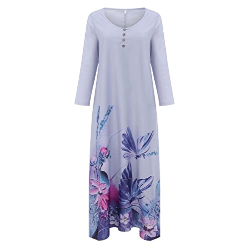 Tenworld Winter Long Sleeve Maxi Dress for Women Asymmetrical Hem Button Down V Neck Casual Dresses Flowy A Line Swing Pink