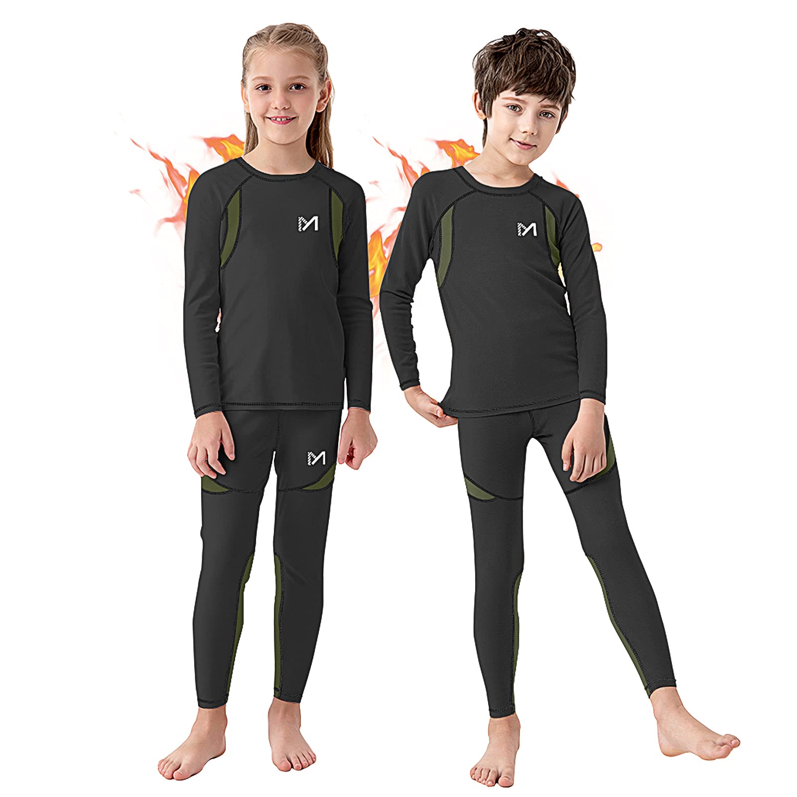 MEETYOO Boys and Girls Thermal Underwear Set, Unisex Fleece Lined Compression Base Layer, Winter Long Johns for Kids 8-16 Years, Black, Large