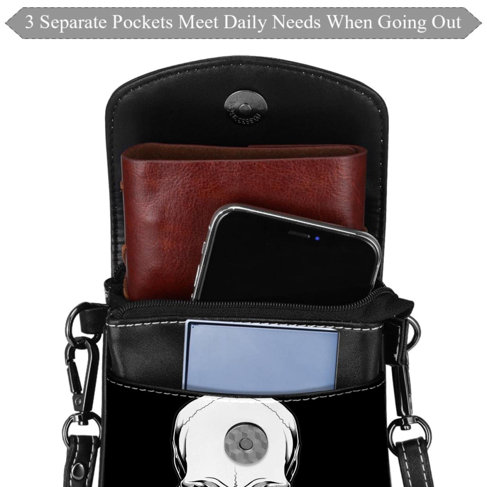 Small Crossbody Bag Skull Rose Cell Phone Purse Wallet