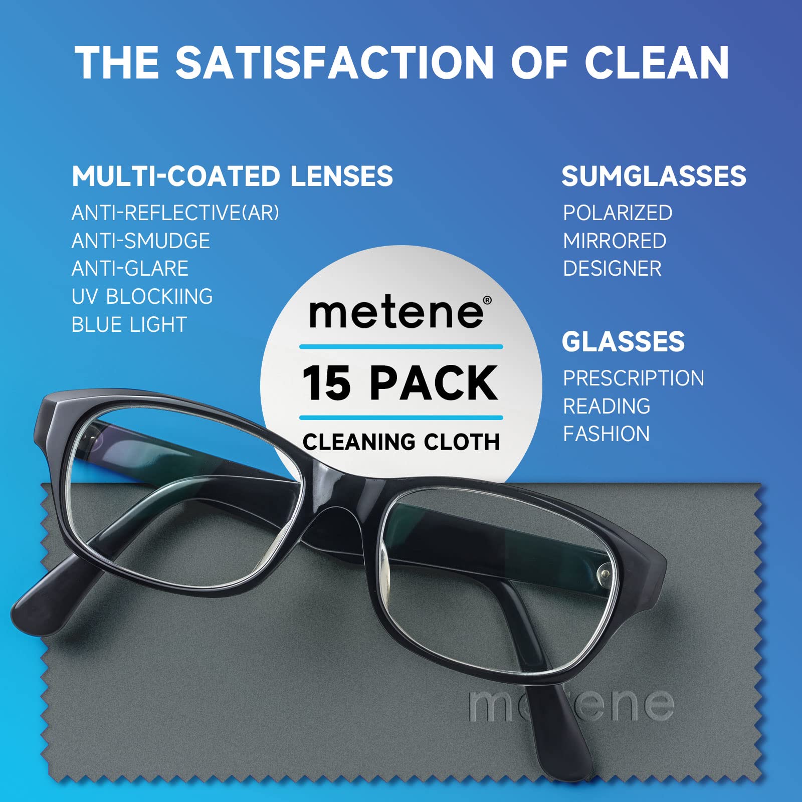 Metene 15 Pack Microfiber Cleaning Cloths (6"x7") in Individual Vinyl Pouches | Glasses Cleaning Cloth for Eyeglasses, Phone, Screens, Camera Lens and Other Delicate Surfaces Cleaner (Gray)