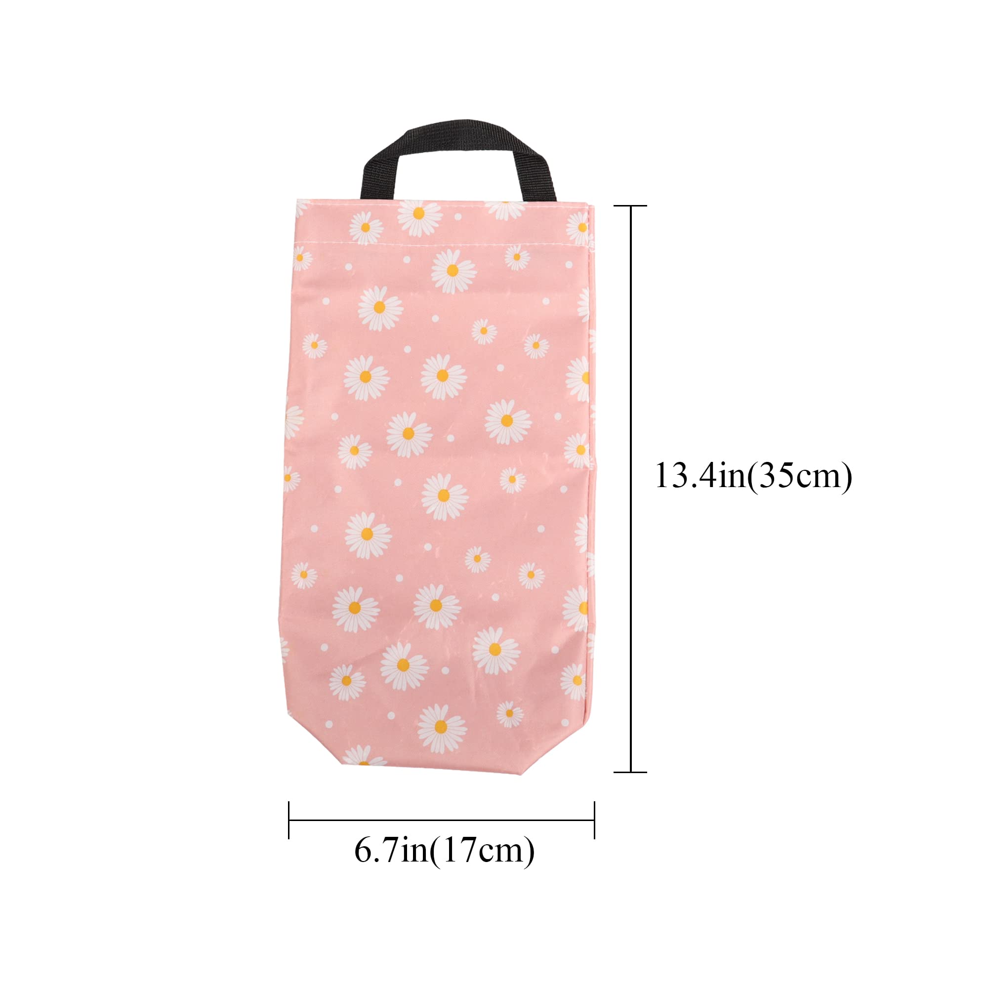 QIANRENON Kitchen Grocery Plastic Trash Bag Holder Washable Wall Mount Folding Little Daisy Storage Bag for Kitchen Bathroom Living Room Office Camper 2 PCS with 2 Hooks (Daisy Pink)