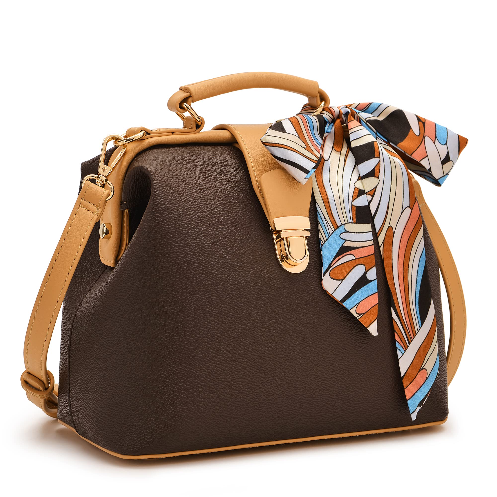 rofozzi Women's Crossbody Bag with Top Handle - Doctor Purses and Handbags for Women - Brown PU Leather Shoulder Tote with Strap