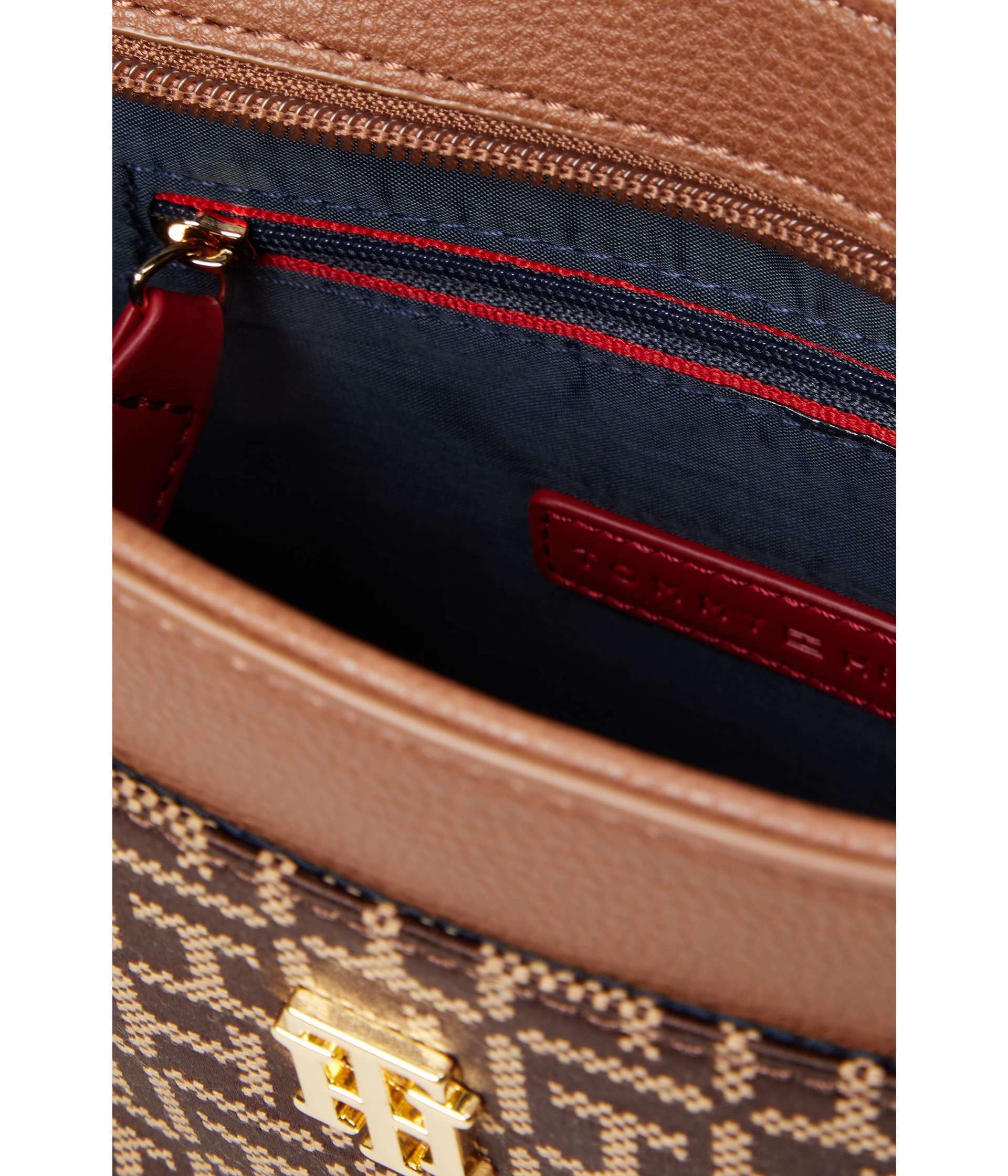 Tommy Hilfiger Antonella II Crossbody Square Monogram Jacquard Chestnut/Tannin/Red One Size