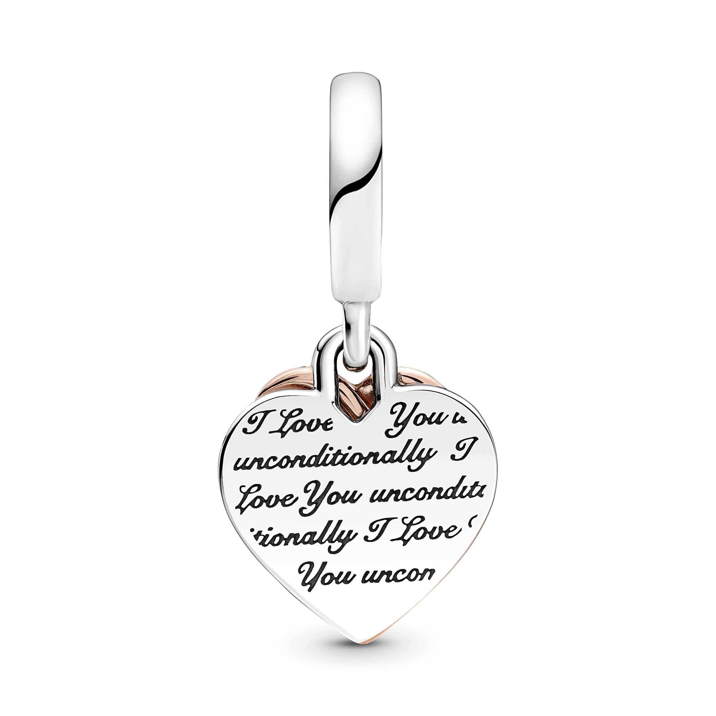 PANDORA Entwined Hearts Double Dangle Charm - Compatible with PANDORA Moments - Made with PANDORA Rose, Sterling Silver & Cubic Zirconia