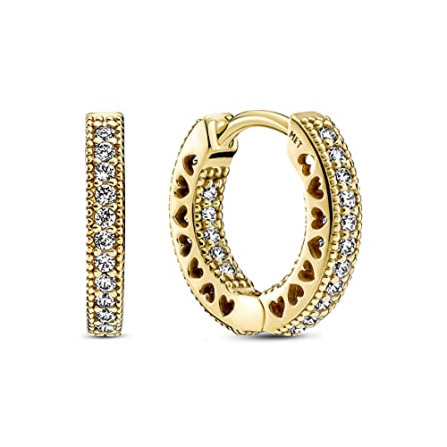 PANDORA Heart Hoop Earrings - Great Gift for Women - Stunning Women's Earrings - 14k Gold & Cubic Zirconia - 1.7 mm