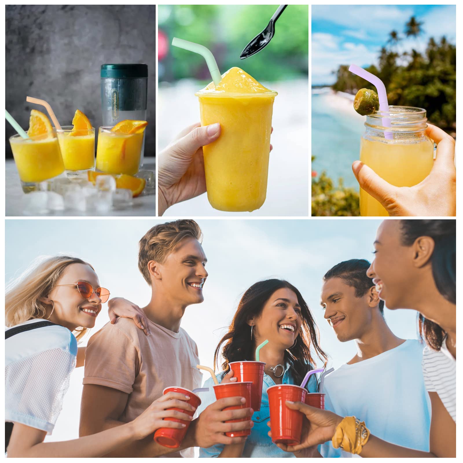 Reusable Silicone Drinking Straws 4PCS Splicable Straws with Travel Case Cleaning Brush -Silicone Straws Length Adjustable Drinking for 20/30/32oz Tumblers(0.2'' diameter)