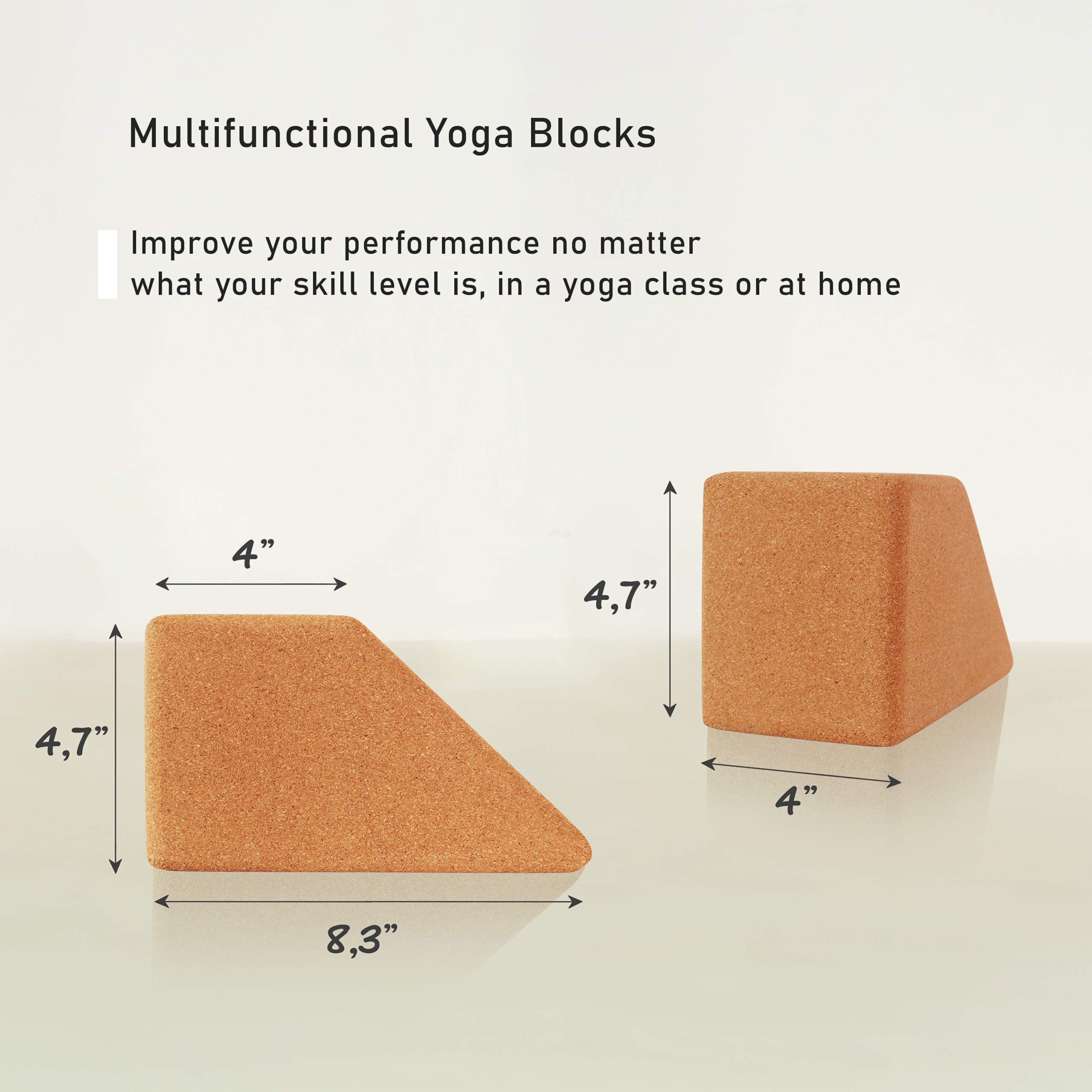 Multifunctional Cork Yoga Blocks 2 Pack - Trapezoid Yoga Block Set, Regular+ Handstand Blocks + Wrist Support Wedge + Calf Stretch Wedge, Firm Stretching Exercise Accessories