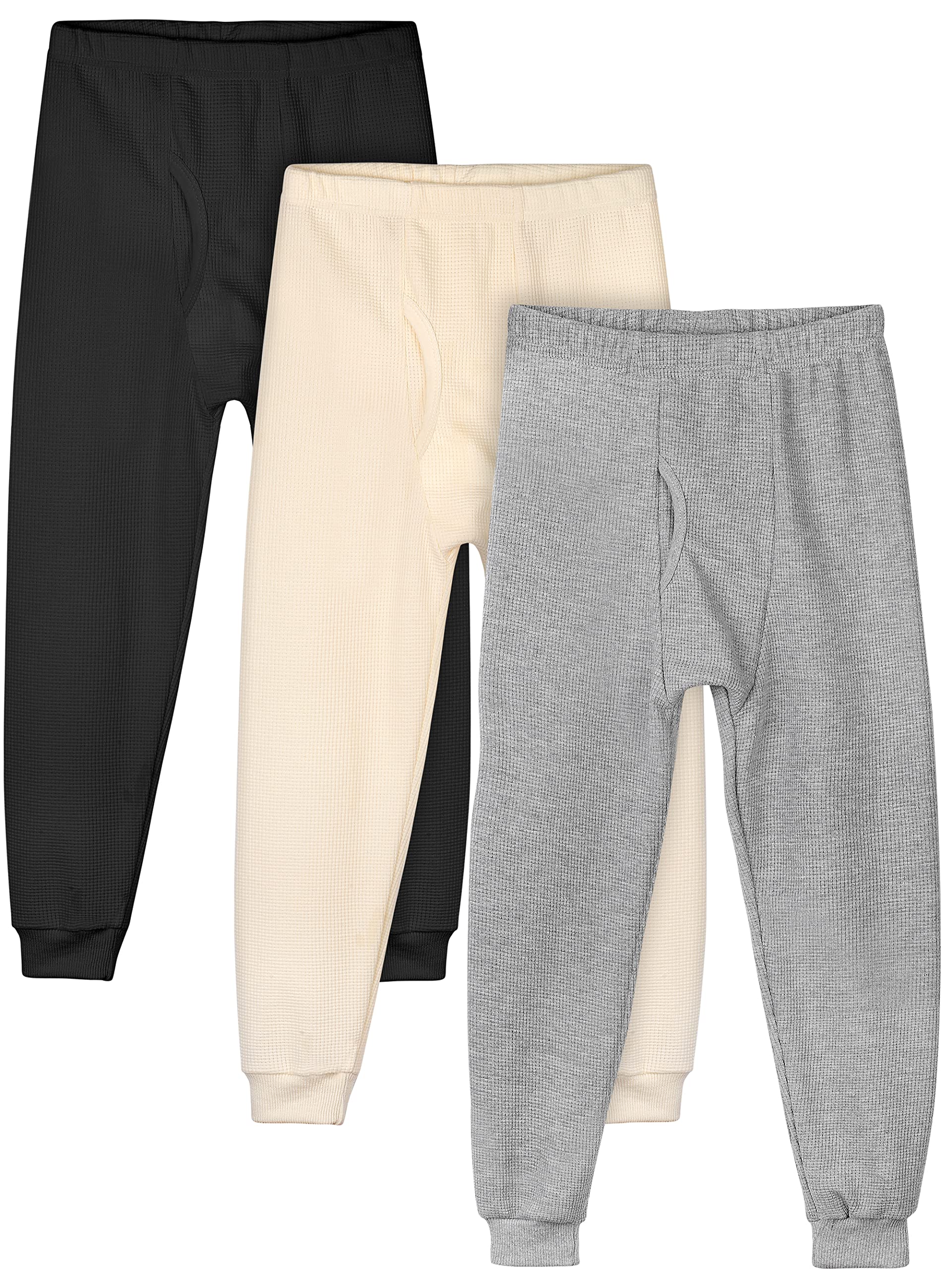 Resinta 3 Pack Boys Thermal Waffle Bottom Underwear Waffle Knit Pants Winter Base Layer Bottoms Pants for Boys