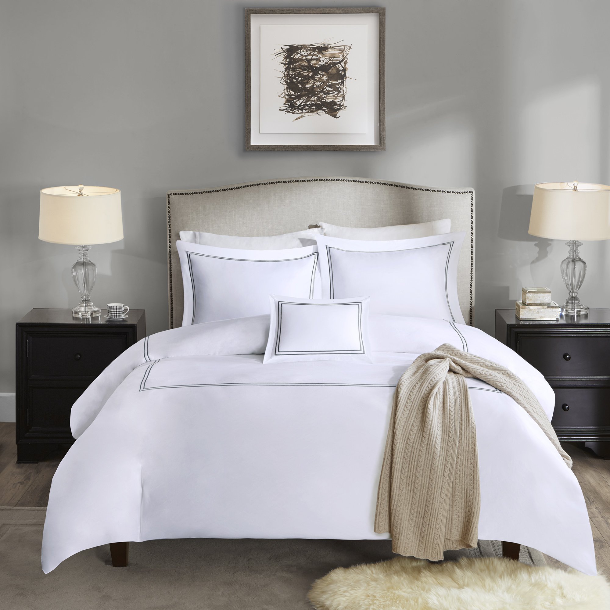 Madison Park Signature Luxury Collection 1000 Thread Count Embroidered Cotton Sateen 5 Piece Down Alternative Comforter Set King Grey (MPS10-088)