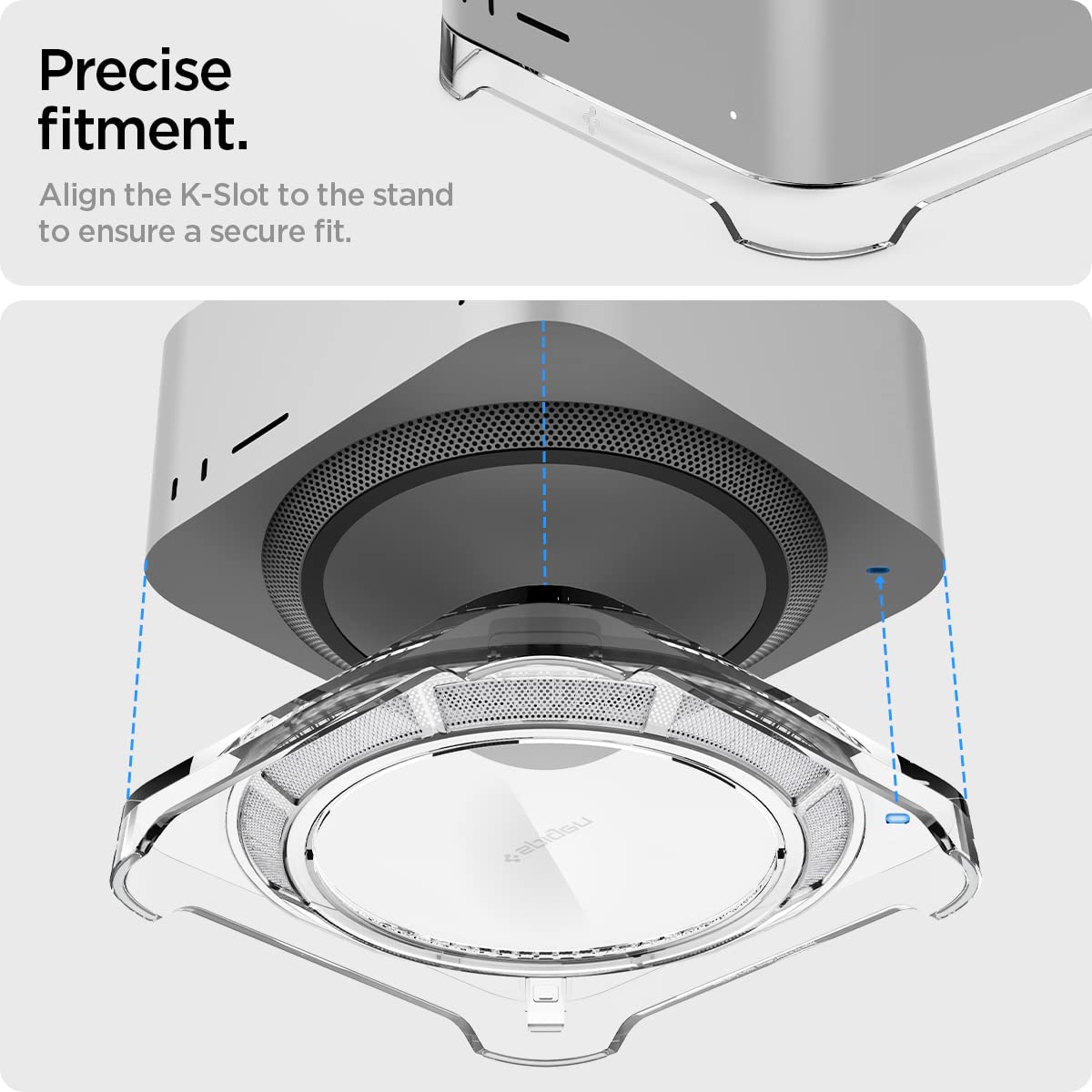 Spigen LD202 Designed for Mac Studio M2 Max, M2 Ultra, M1 Max, M1 Ultra Desktop Stand Mount with Built in Air Filter - Crystal Clear
