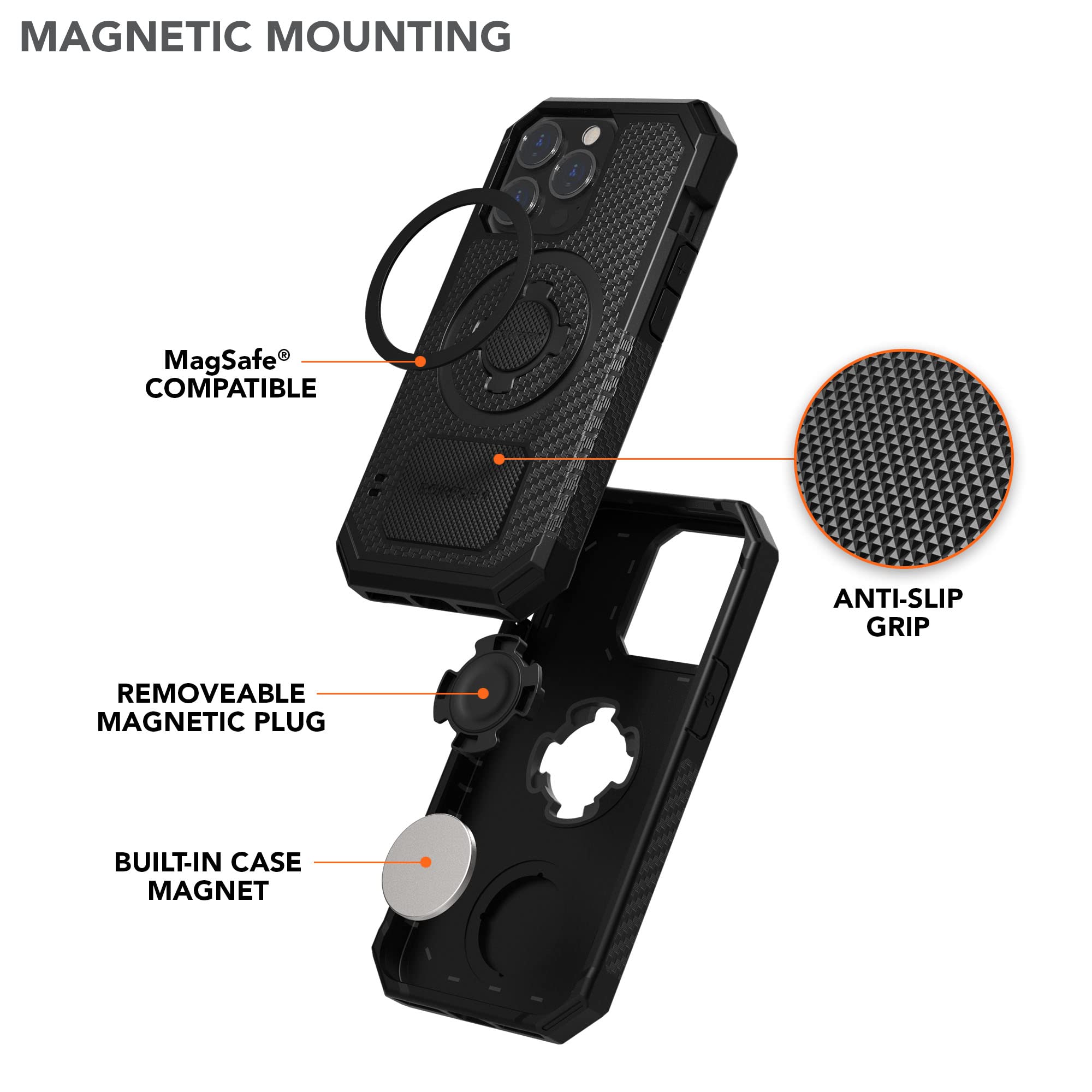 Rokform - iPhone 13 Pro Case, Rugged Series, Dual Magnet Plus MagSafe Compatible, Magnetic Protective Apple Gear, iPhone Cover with RokLock Twist Lock, Drop Tested Armor (Black)