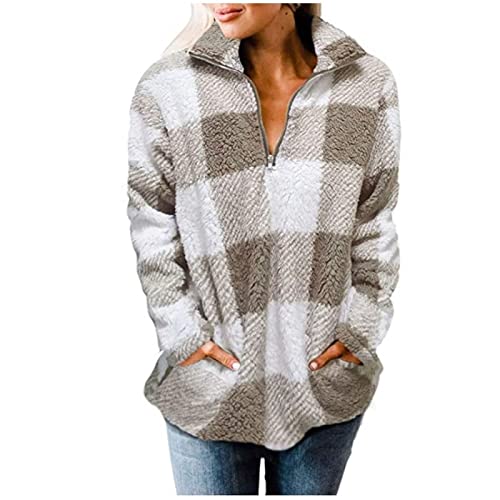 Oodie Hoodie Men Fall/Winter Women'S Loose Thick Plaid Turtleneck Pullover Plush Sweater,Khaki,M